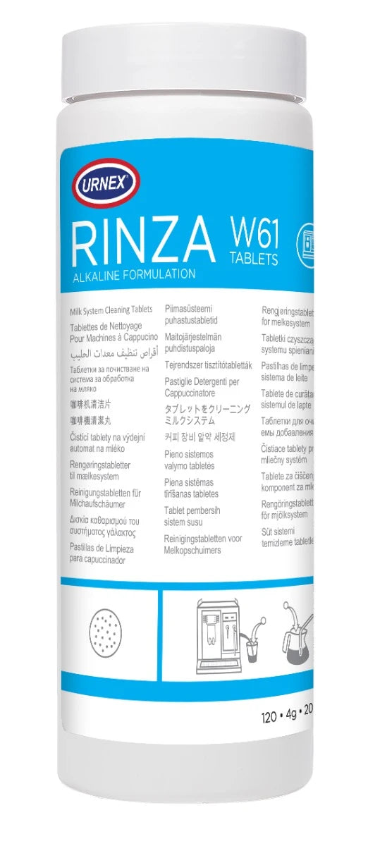 Urnex Rinza Tablets 120ct jar W61 Alkaline Formulation - Dilworth Coffee